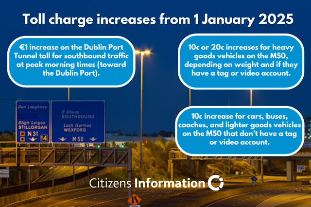 Toll fare increases from 1 January 2025